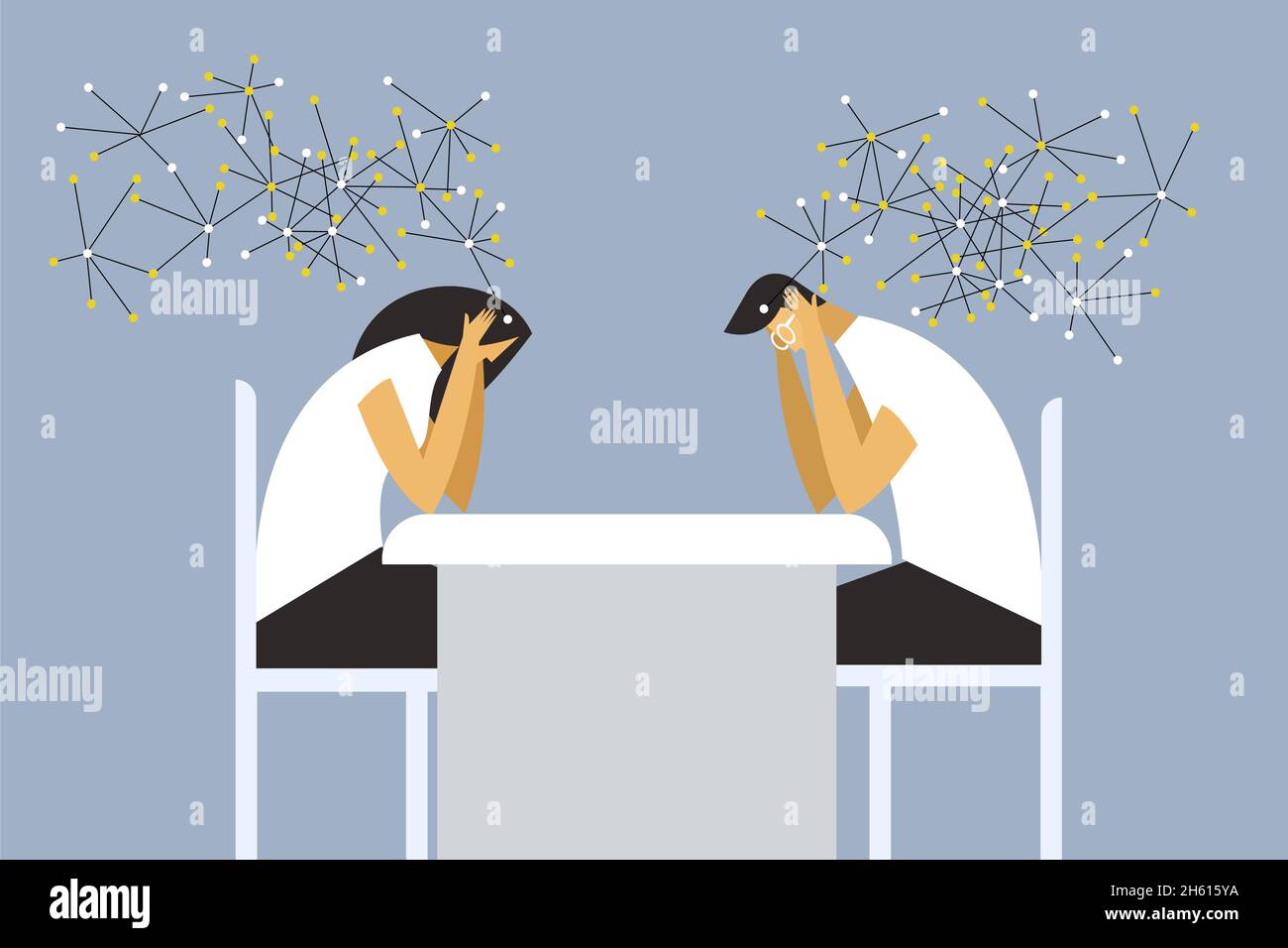 Illustration of a thinking man and a woman with network of thought ...