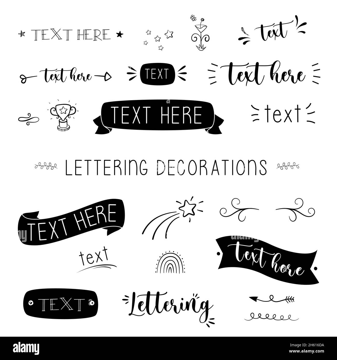 Handwritten lettering decorations set - ribbons, lines, stars etc Stock ...
