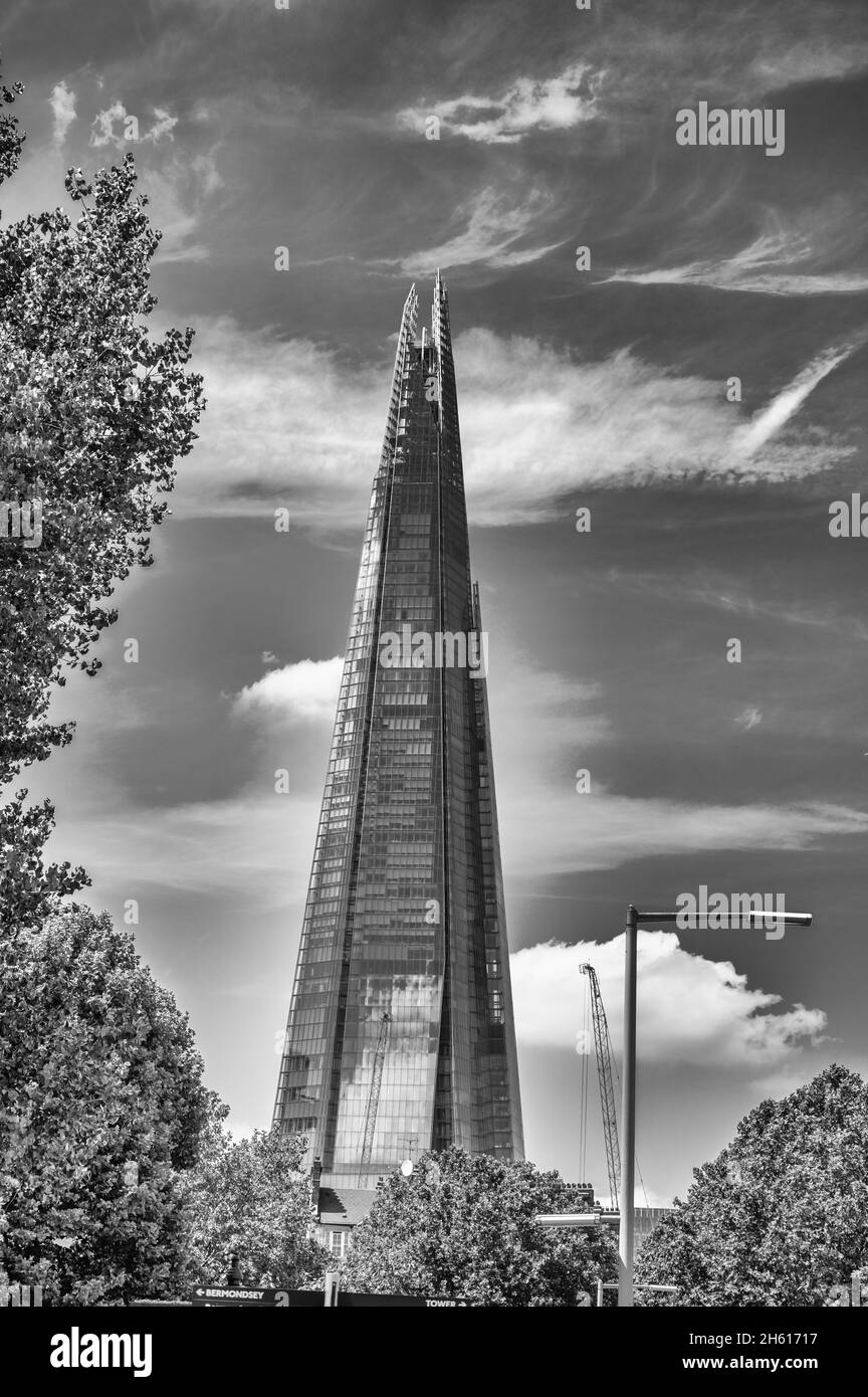 LONDON, UNITED KINGDOM - Jun 30, 2015: A vertical grayscale shot of the ...