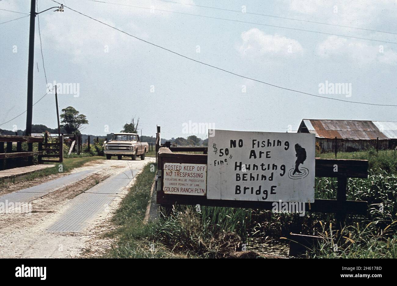 Posted sign at sugar cane plantation; Louisiana ca. May 1972 Stock ...