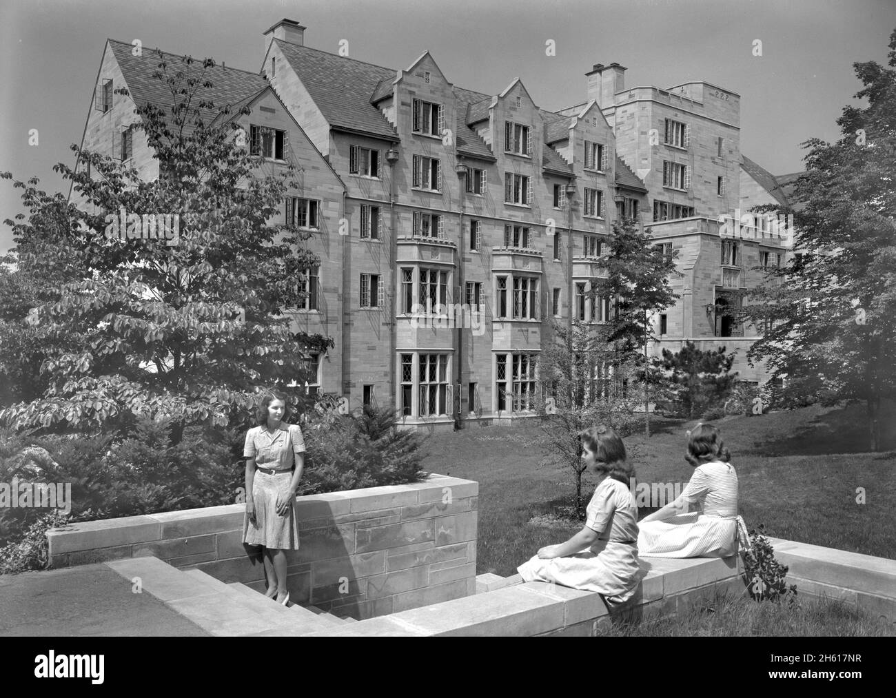 Female students outside of a building on the Indiana University campus ...