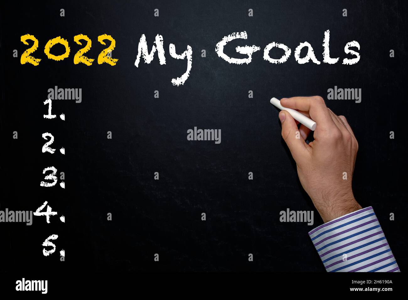New Year 2022 Goals over Human Head on Chalkboard Stock Photo - Alamy