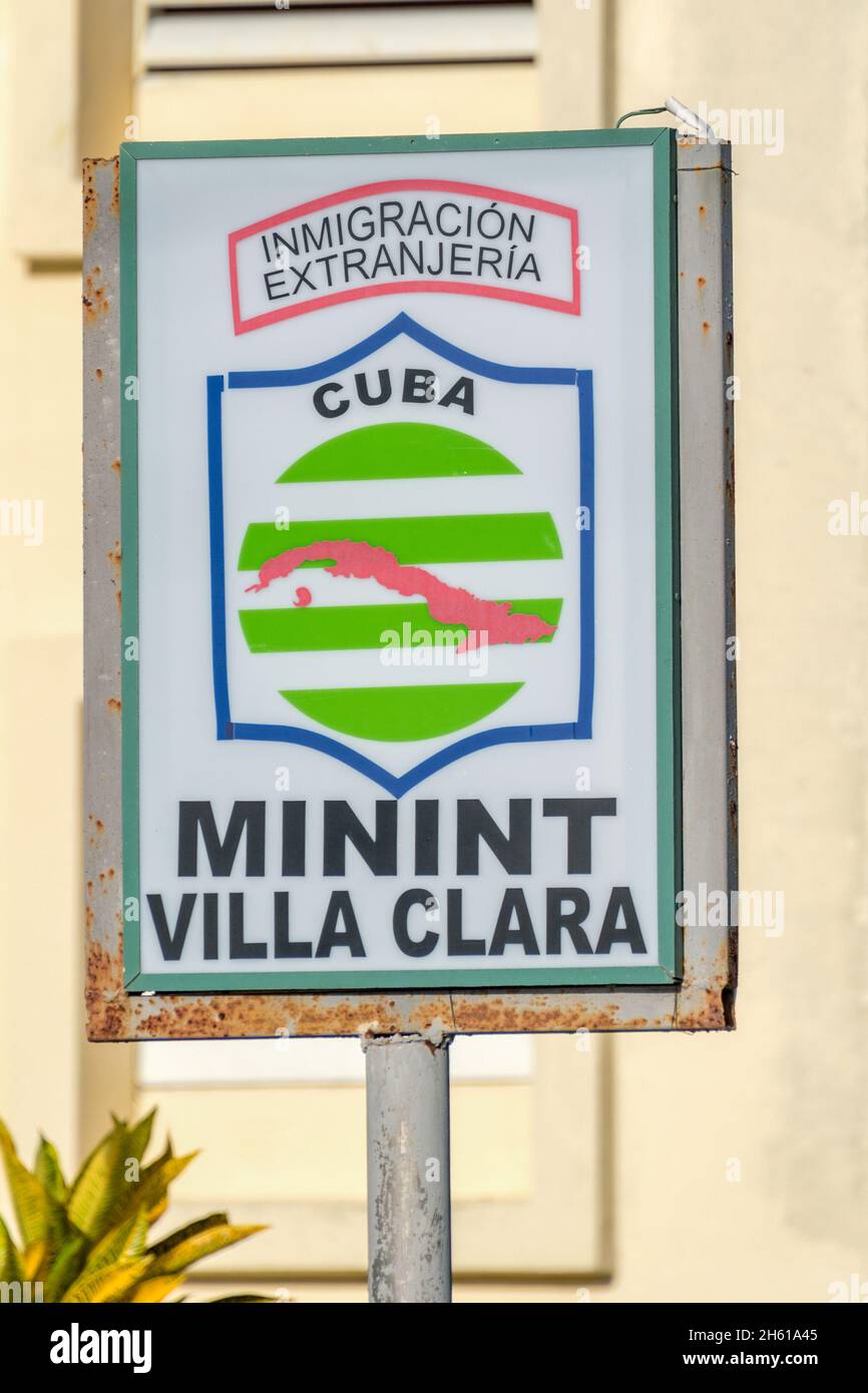 Sign of the MININT (Interior Ministry) in the office of Immigration in ...