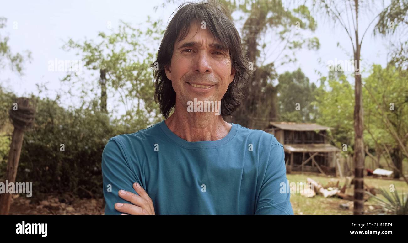Latin man of indigenous descent on his farm. Brazilian farmer Stock ...