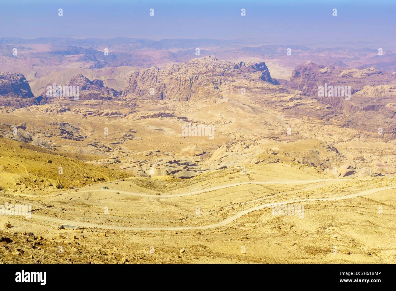 View of desert mountain landscape along the King highway, in Southern ...