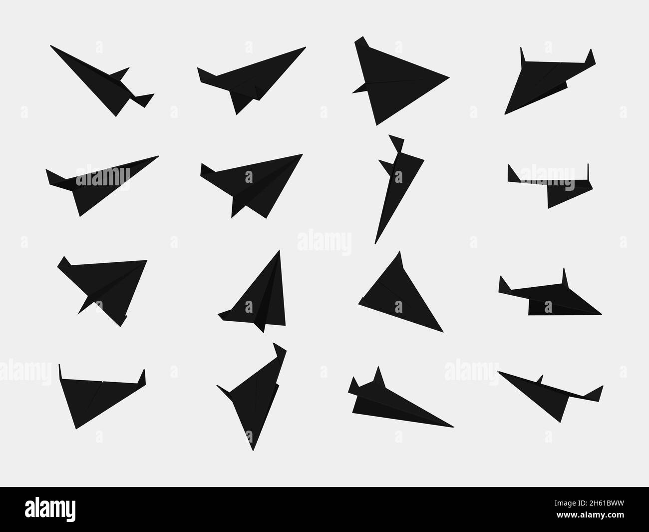 Black paper planes collection with different views and angles Stock ...