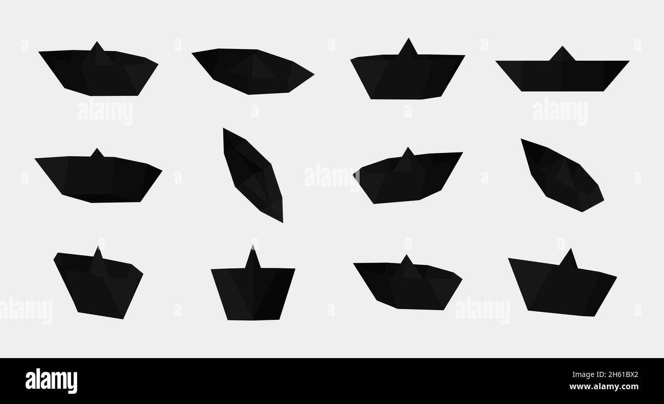 Black paper boat collection with different views and angles Stock ...