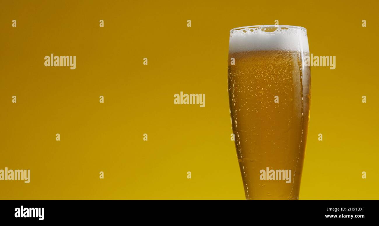 Cold Light Beer in a glass with water drops. Craft Beer close up Stock ...