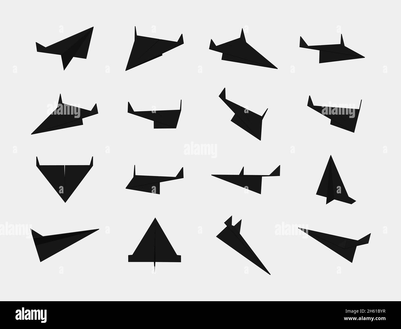 Black paper planes collection with different views and angles Stock ...