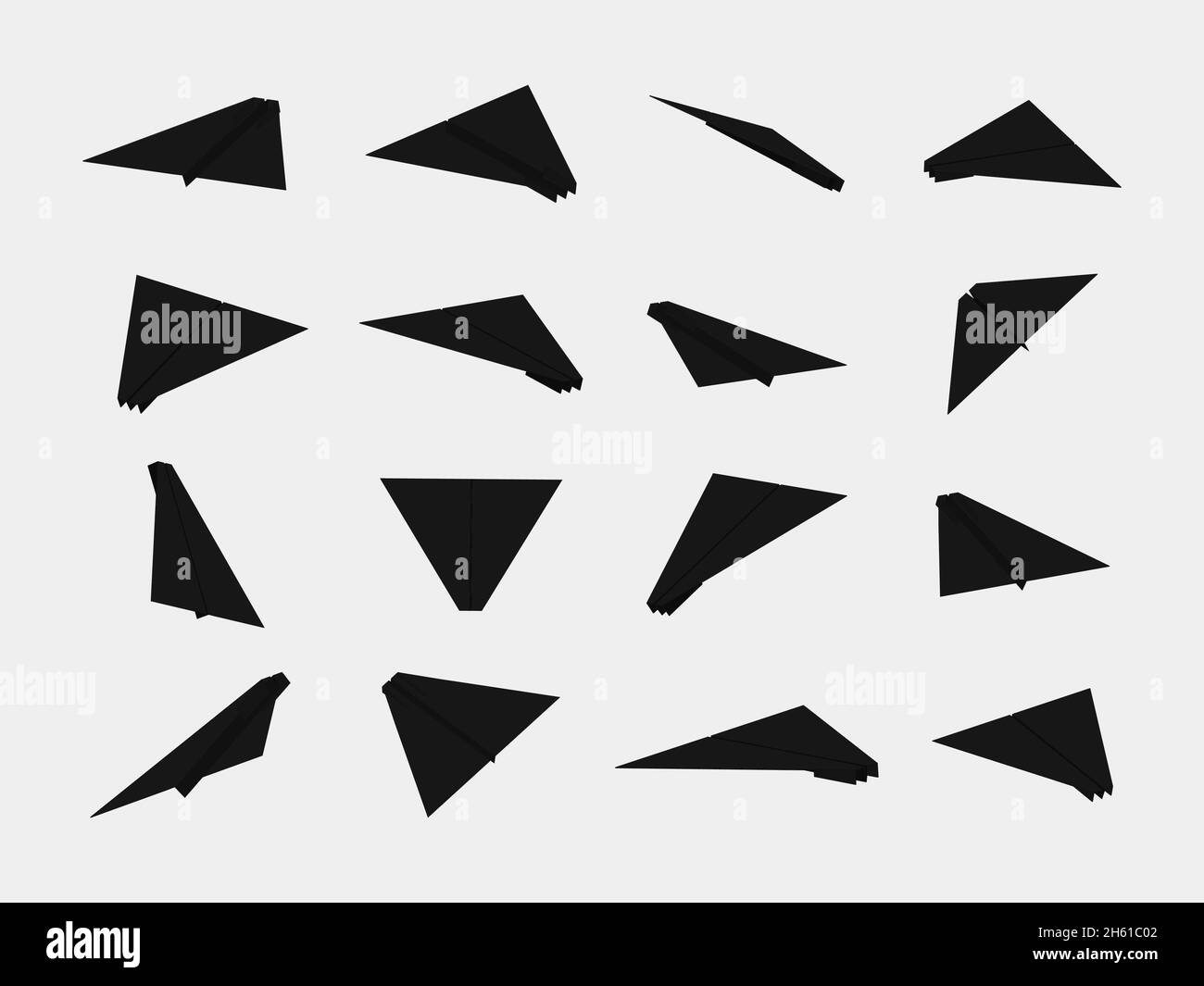 Black paper planes collection with different views and angles Stock ...