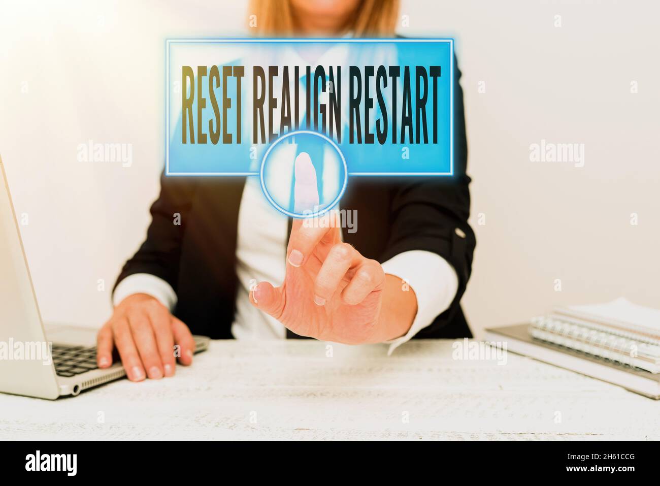 Hand writing sign Reset Realign Restart. Internet Concept Life audit ...
