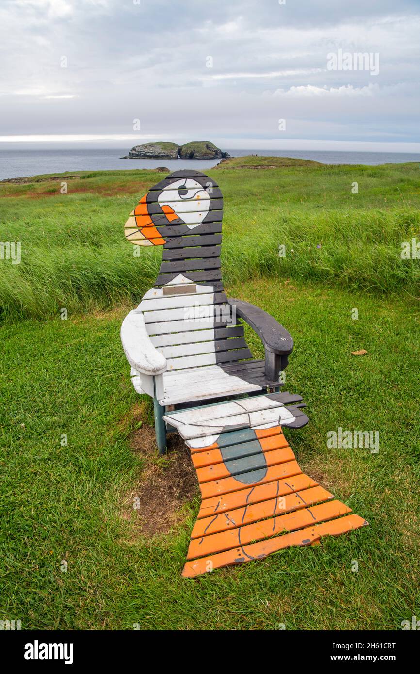 Puffin motif chair, Elliston, Newfoundland and Labrador NL, Canada ...