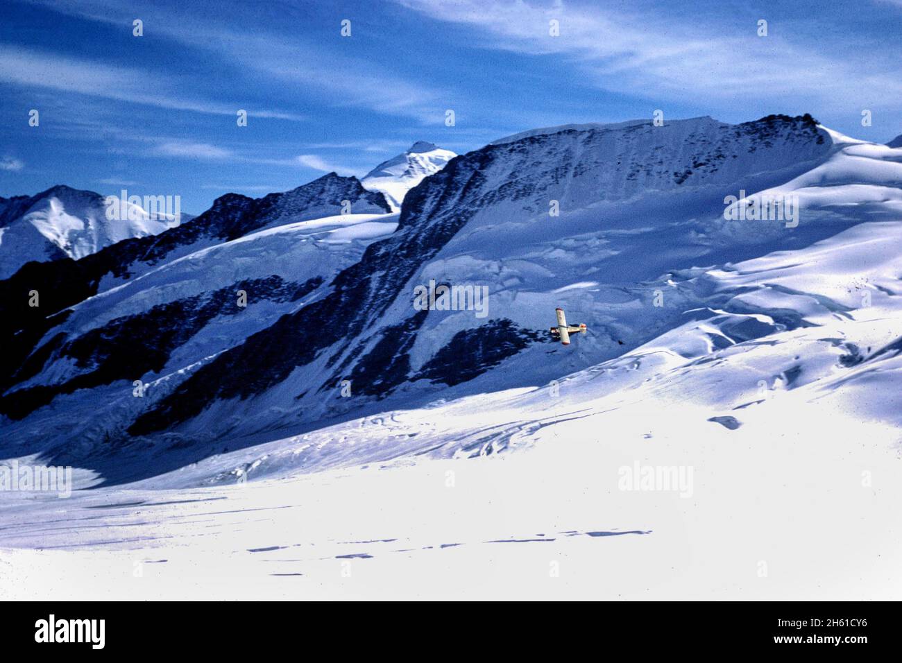A ski plane landing on the Aletsch glacier in 1970 Stock Photo - Alamy