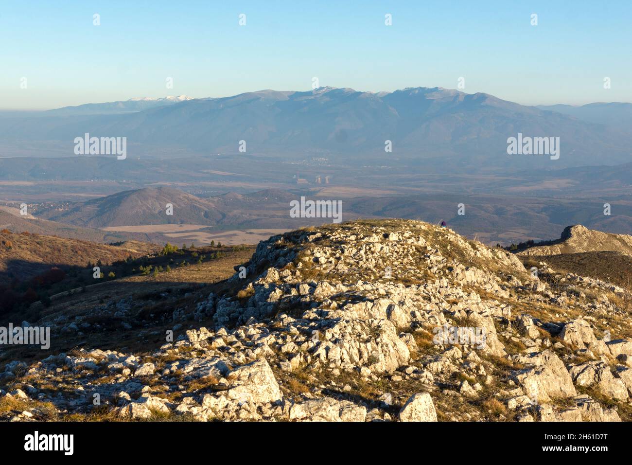Autumn sunset view of Konyavska mountain near Viden Peak, Kyustendil ...