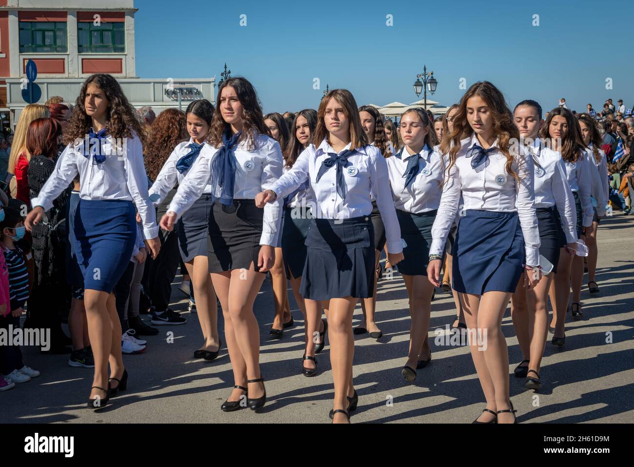 Lefkada. Greece. 10.28.2021. School children marching on the Greek Oxi ...