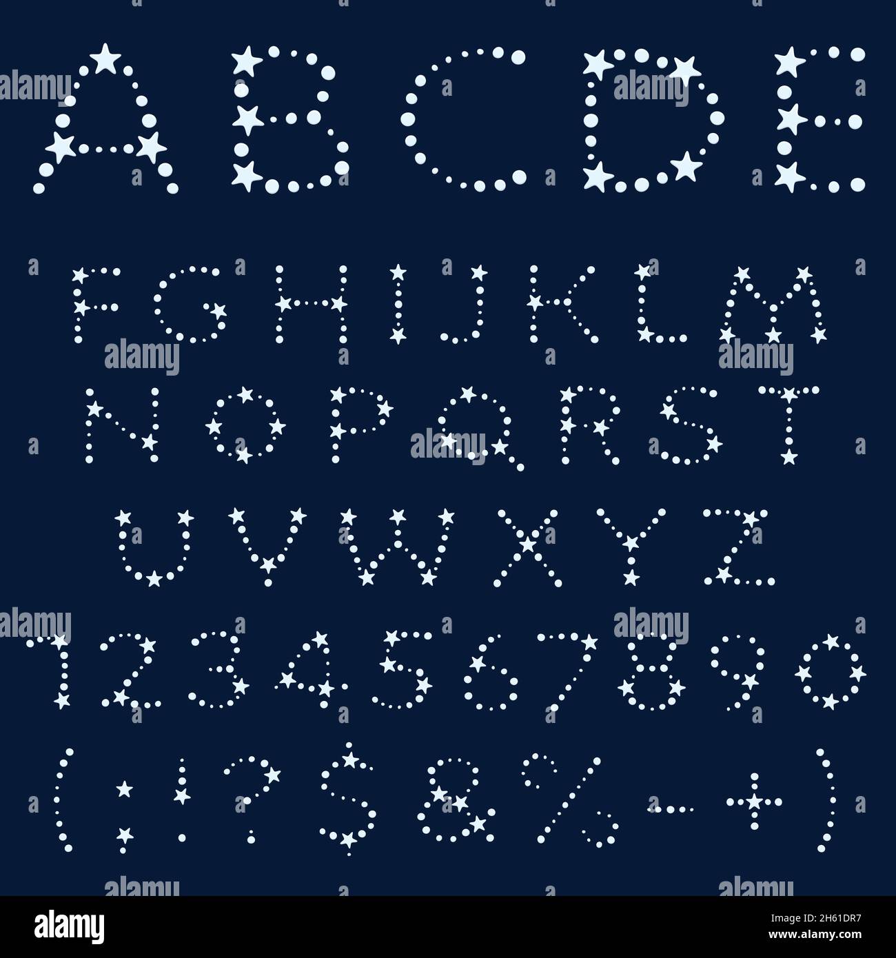 Alphabet, letters, numbers and signs from stars. Isolated vector ...