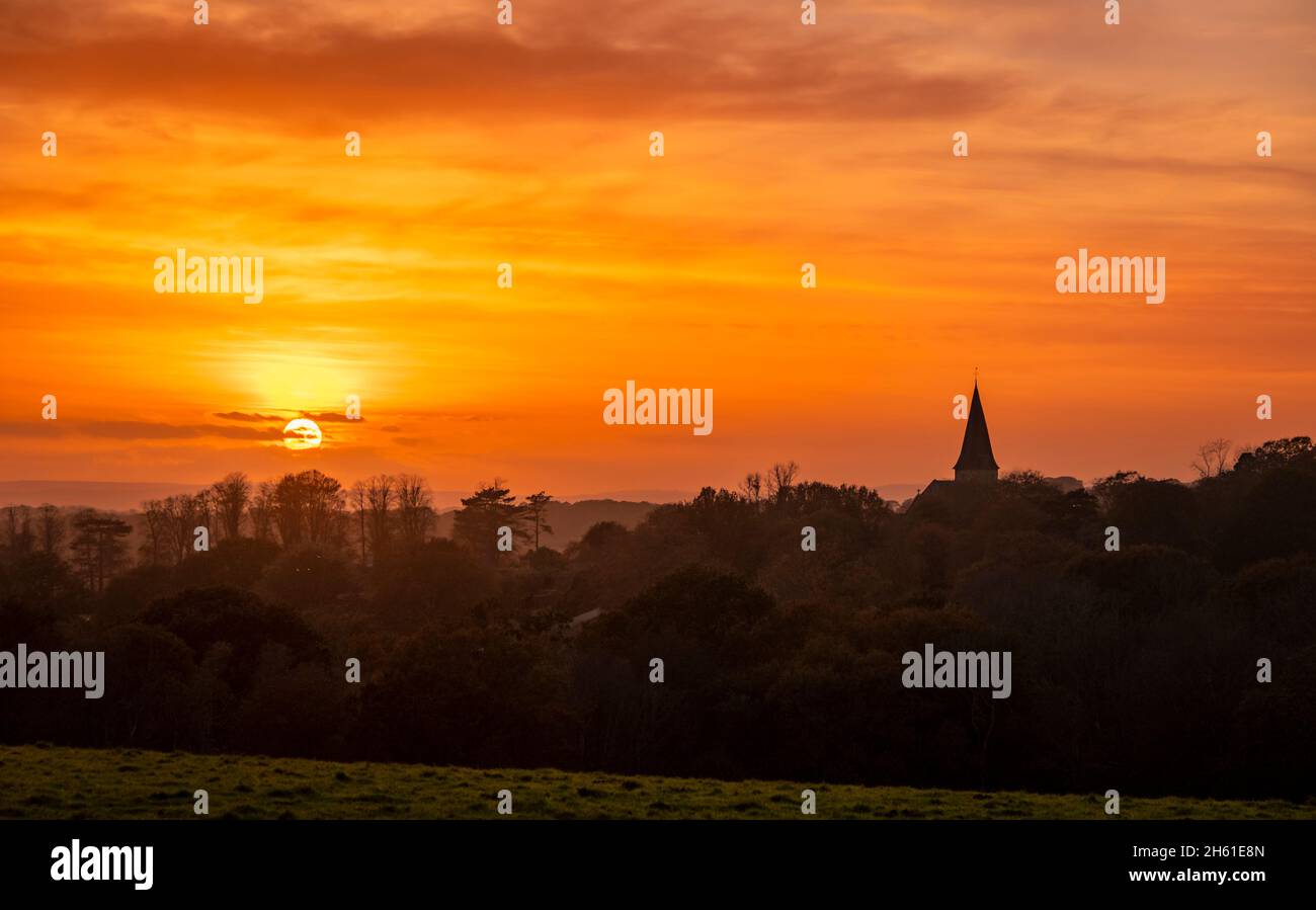 Autumn November sunset over the high weald and skyline of Old ...