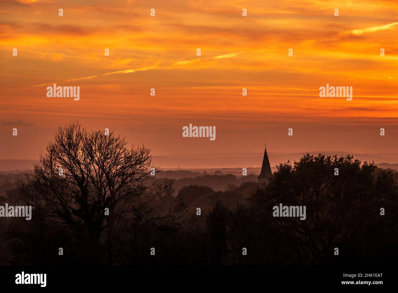 Autumn November sunset over the high weald and skyline of Old ...