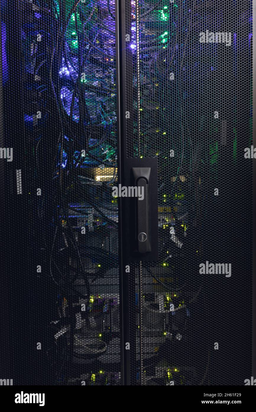 Close up view of wire connections in a modern computer server Stock ...