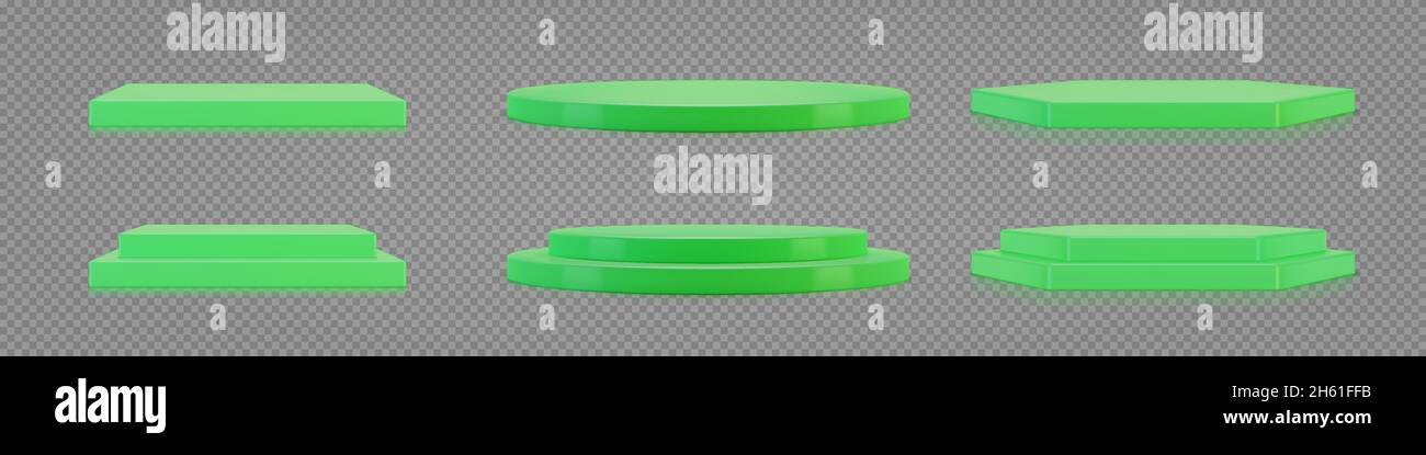 Empty green plinth for product presentation. Podiums set on transparent ...