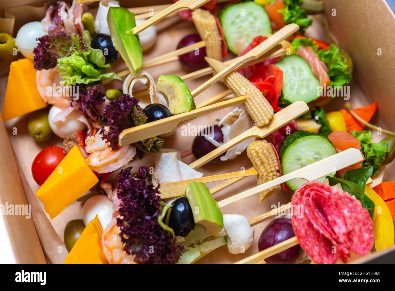 Gourmet snacks on sticks delivered for party. Snack food delivery Stock ...