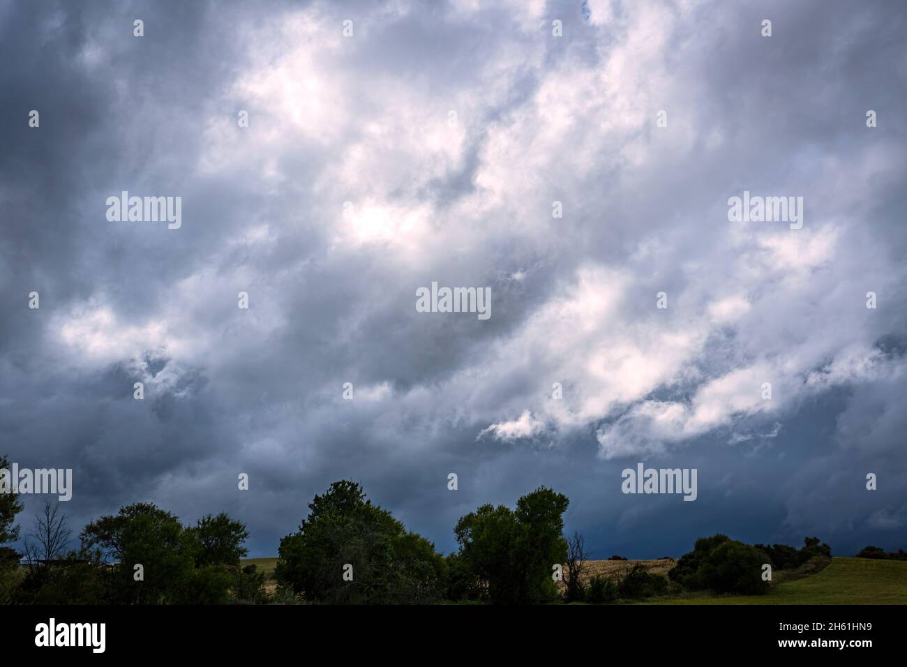 Storm clouds over tree silhouettes Stock Photo - Alamy