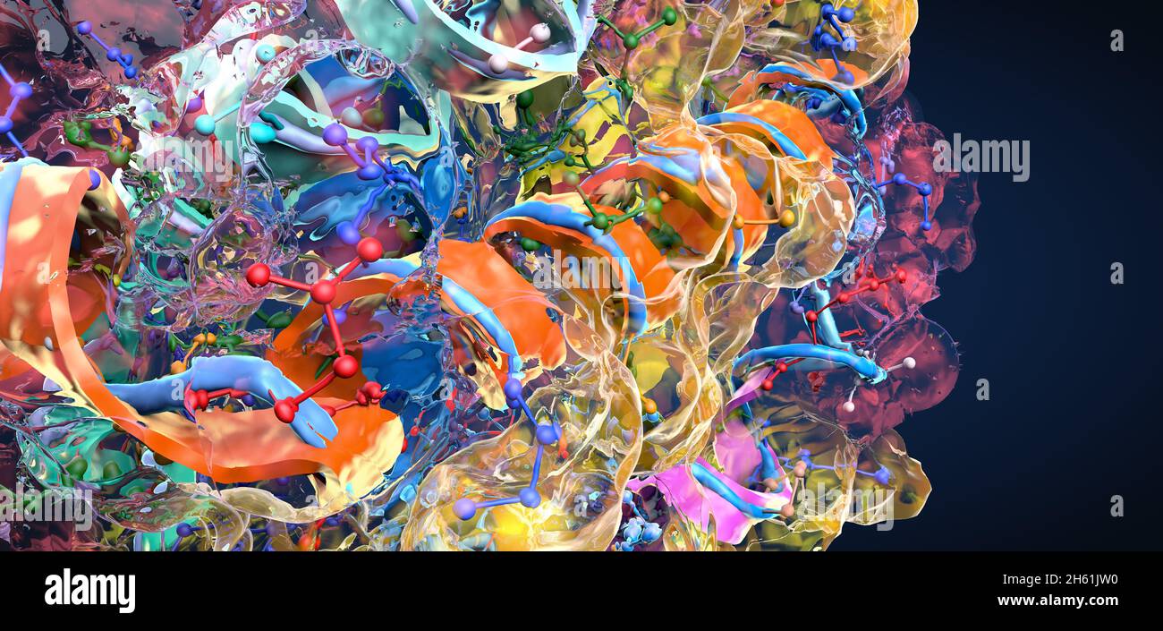 Colorful chain of amino acids or bio molecules called proteins - 3d ...