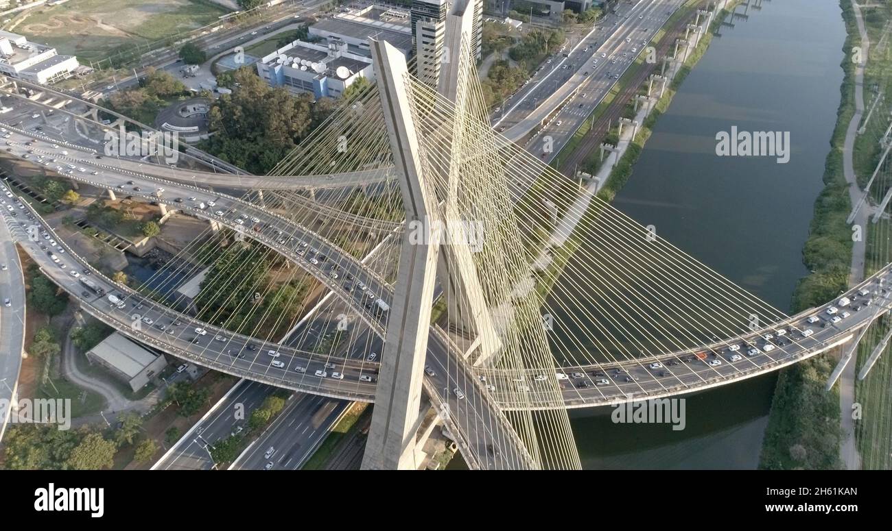 Estaiada's bridge aerial view. São Paulo, Brazil. Business center ...