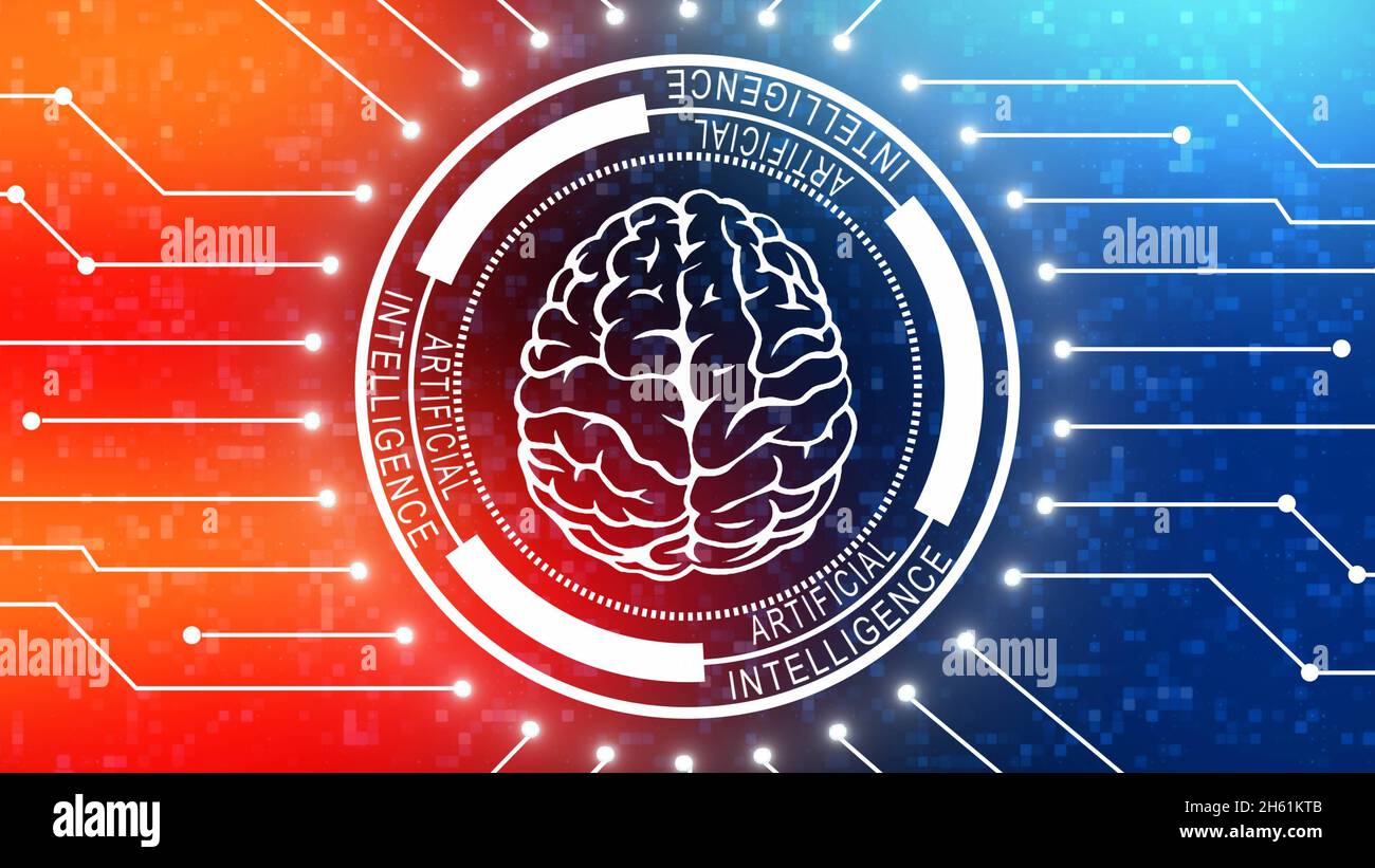 Brain symbol centered in artificial intelligence lettering on ring ...