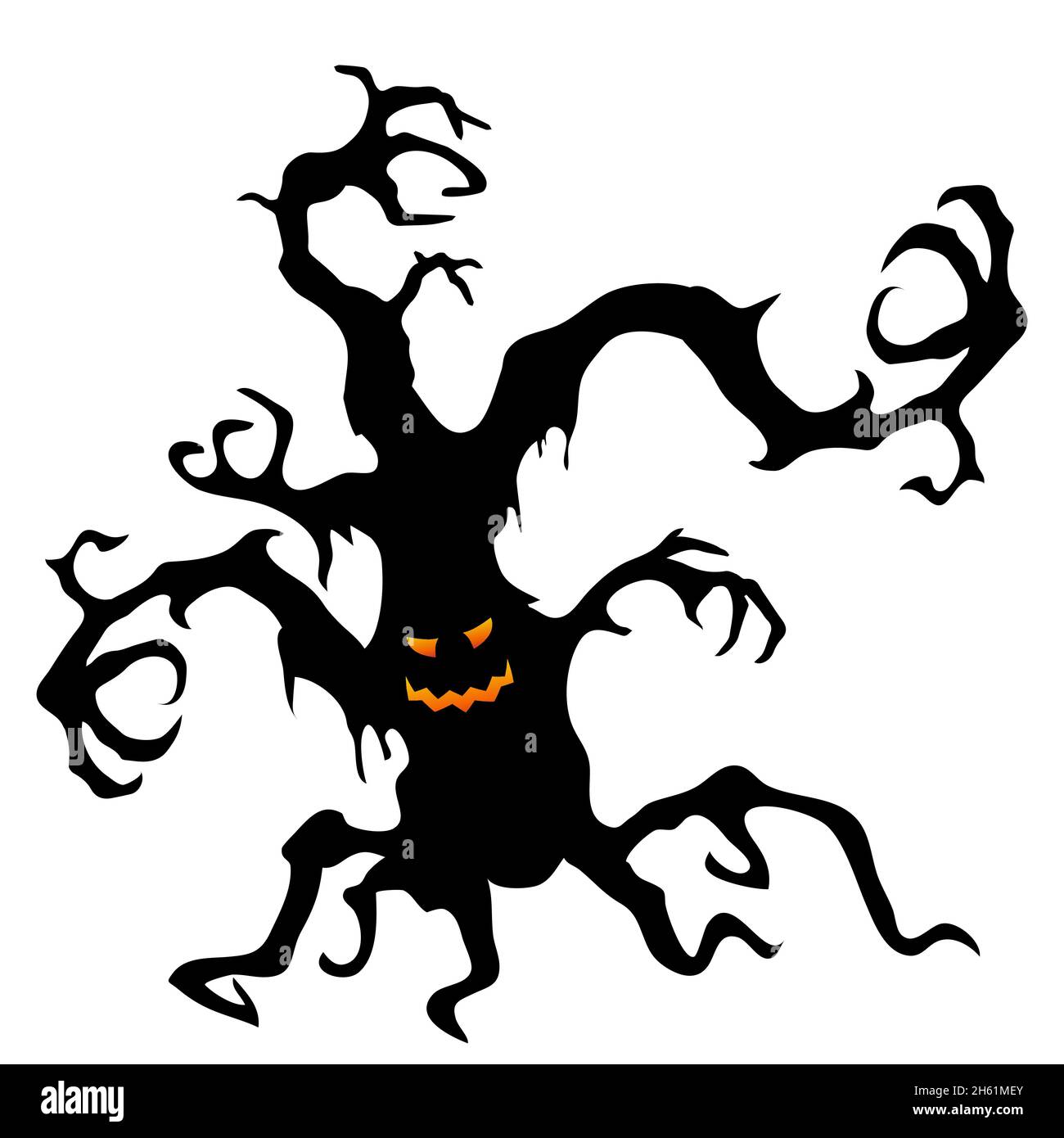 A terrible tree with eyes and branches in the form of hands. Vector ...