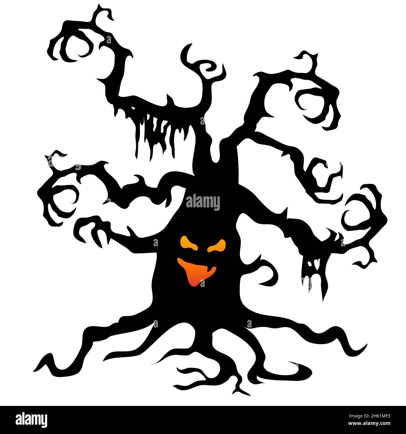 A terrible tree with eyes and branches in the form of hands. Vector ...