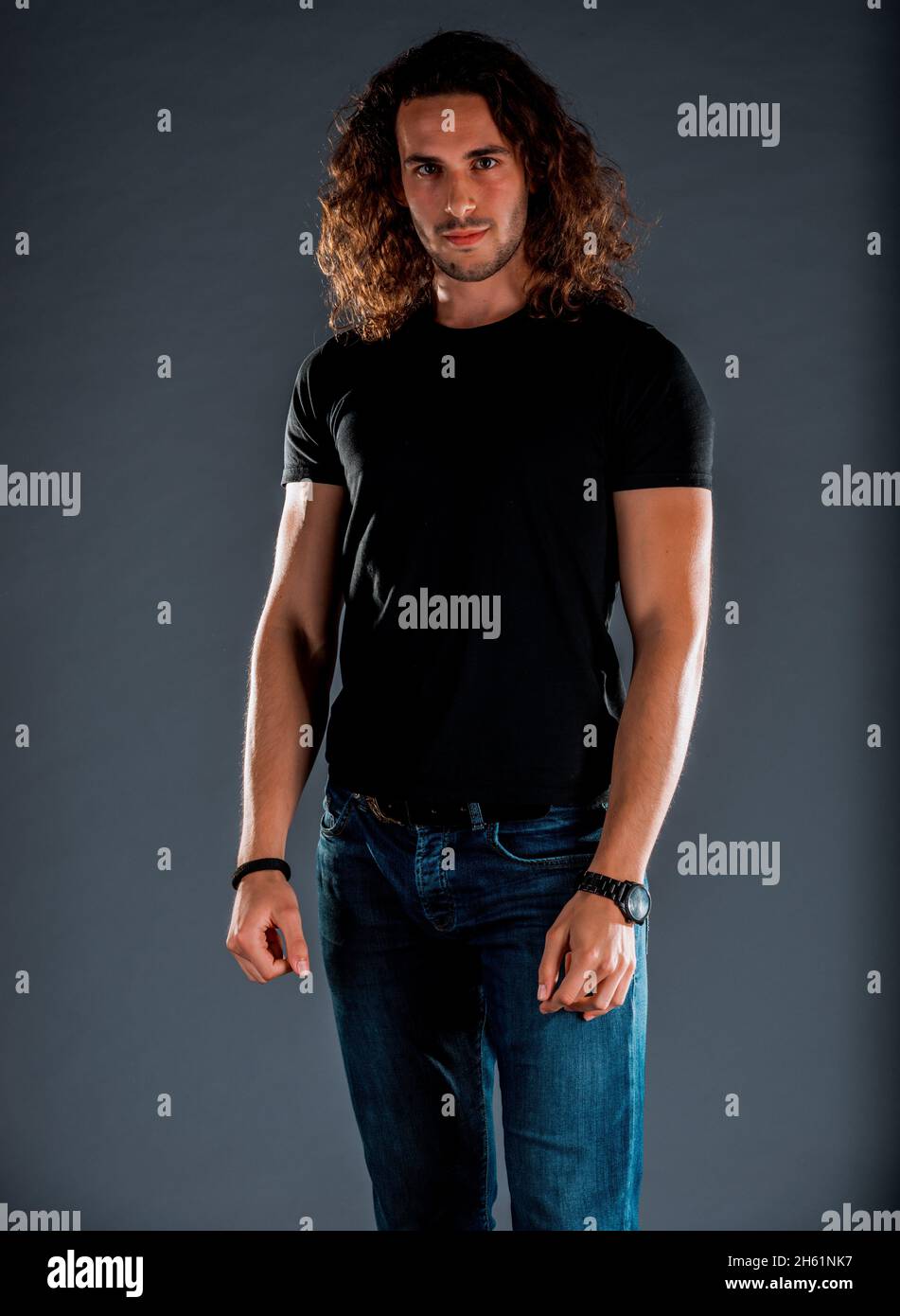 Studio body shot of a fashion male model wearing stylish clothes Stock ...