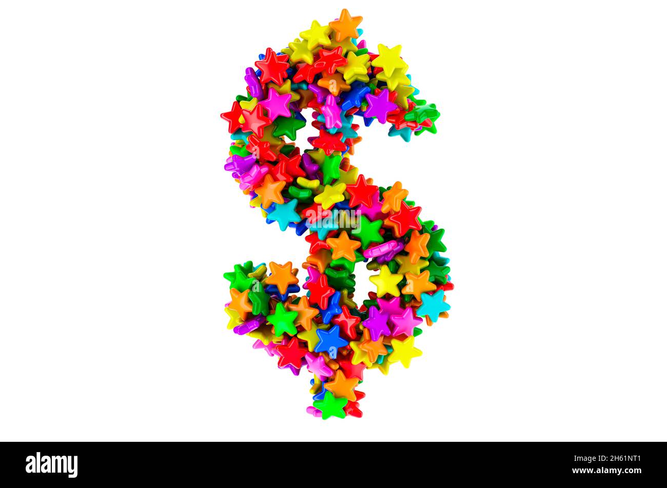 Dollar symbol from colored stars, uppercase and lowercase letters. 3D ...
