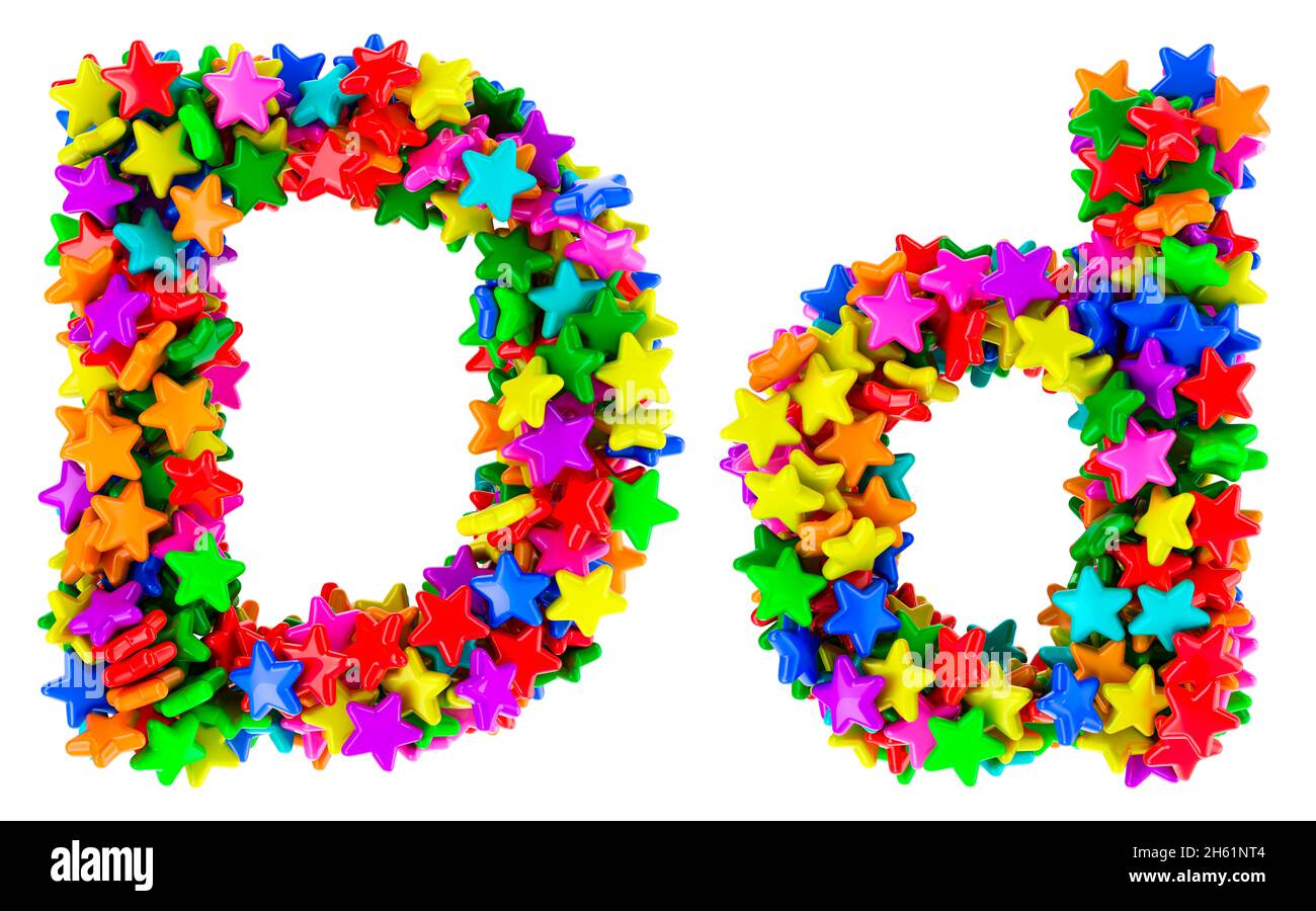 Letter D from colored stars, uppercase and lowercase letters. 3D ...