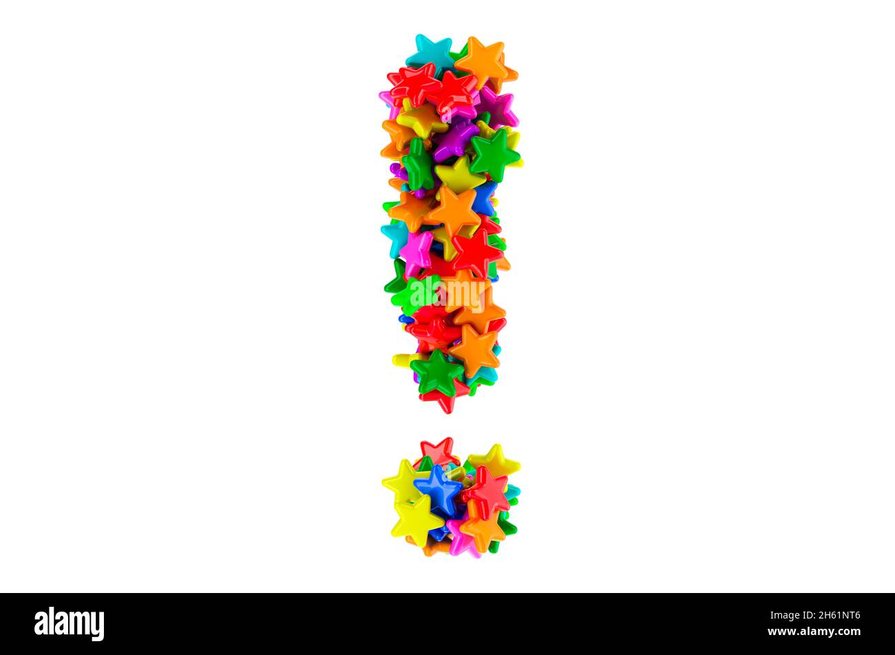 Exclamation mark from colored stars, 3D rendering isolated on white ...