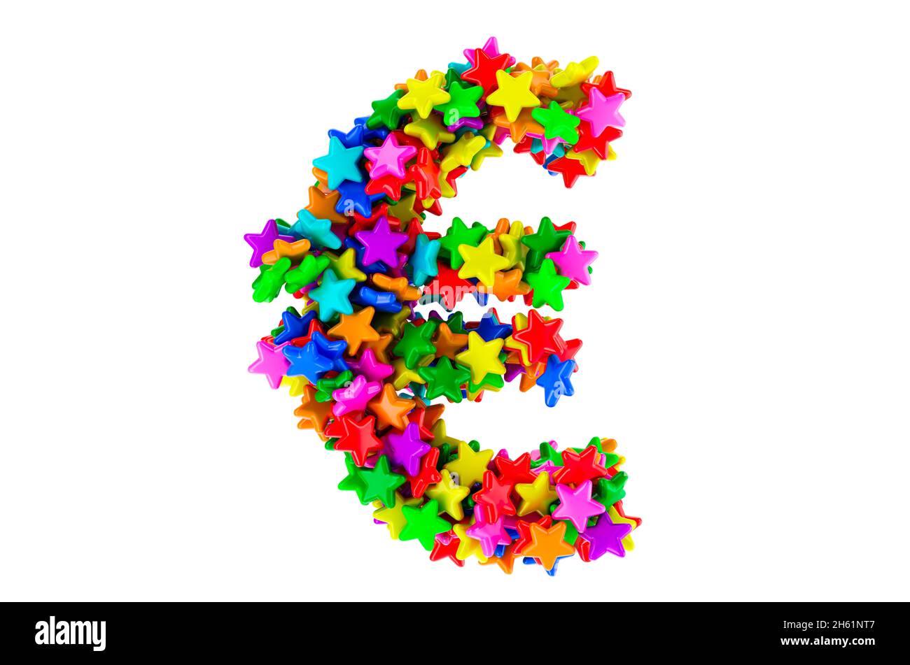 Euro symbol from colored stars, uppercase and lowercase letters. 3D ...