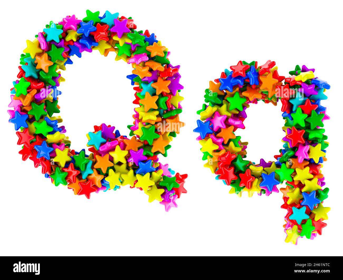 Letter Q from colored stars, uppercase and lowercase letters. 3D ...