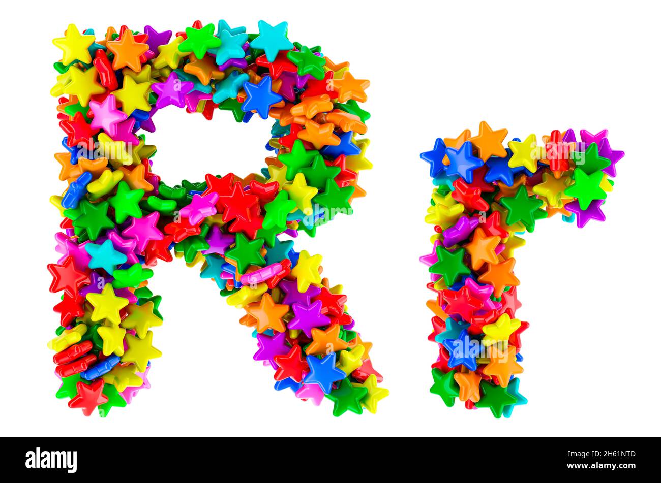 Letter R from colored stars, uppercase and lowercase letters. 3D ...