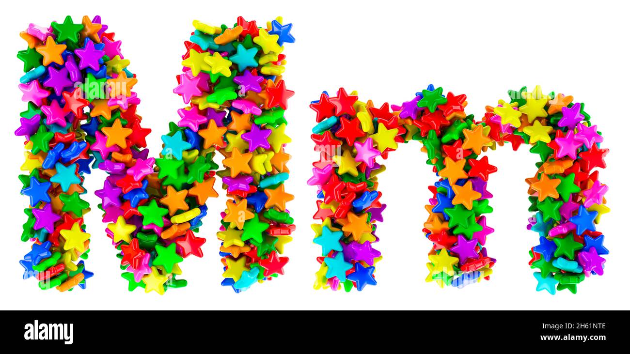 Letter M from colored stars, uppercase and lowercase letters. 3D ...