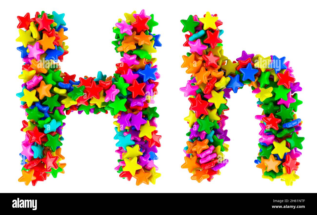 Letter H from colored stars, uppercase and lowercase letters. 3D ...