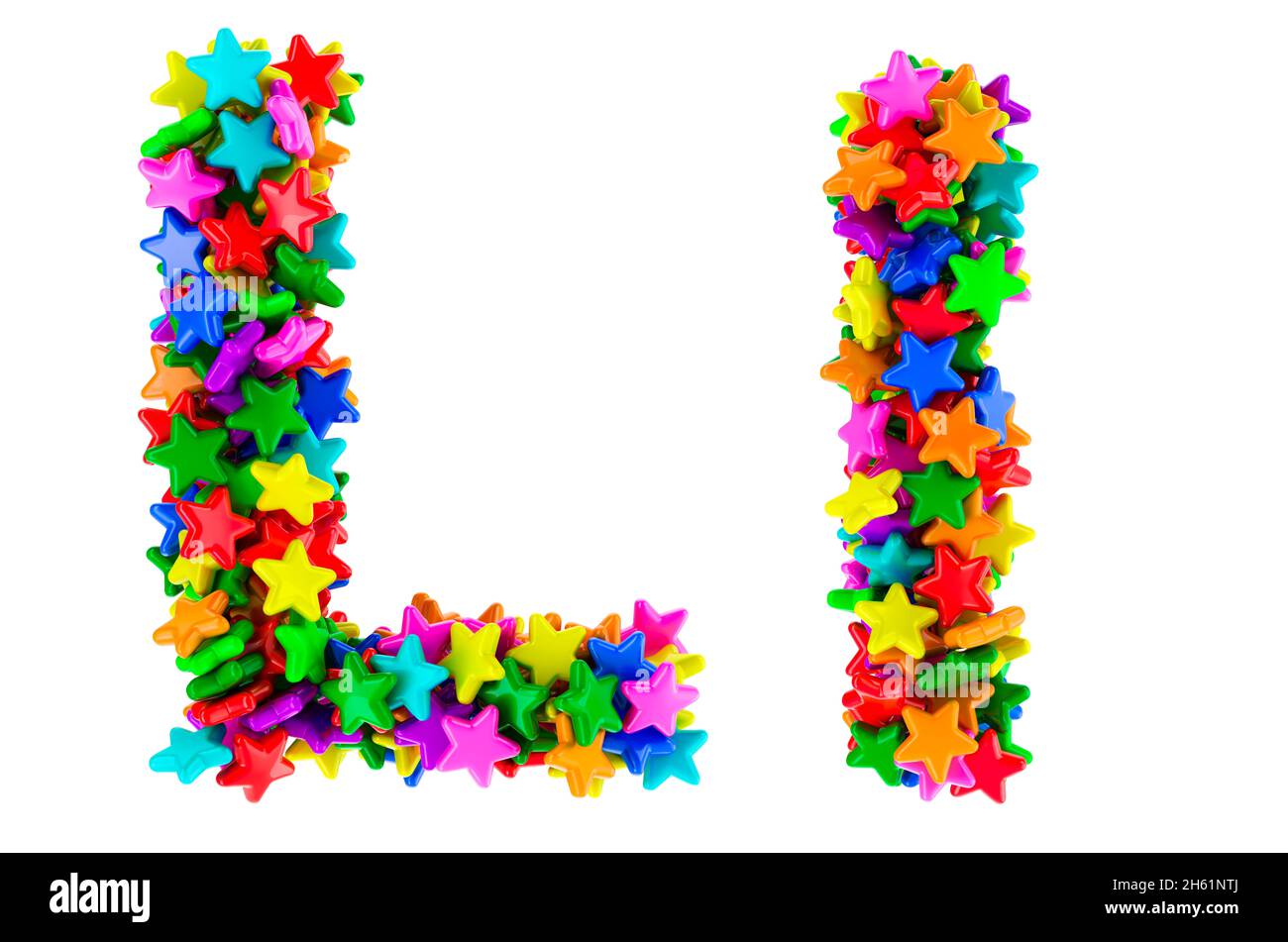 Letter L from colored stars, uppercase and lowercase letters. 3D ...
