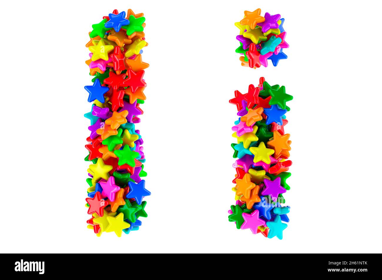 Letter I from colored stars, uppercase and lowercase letters. 3D ...