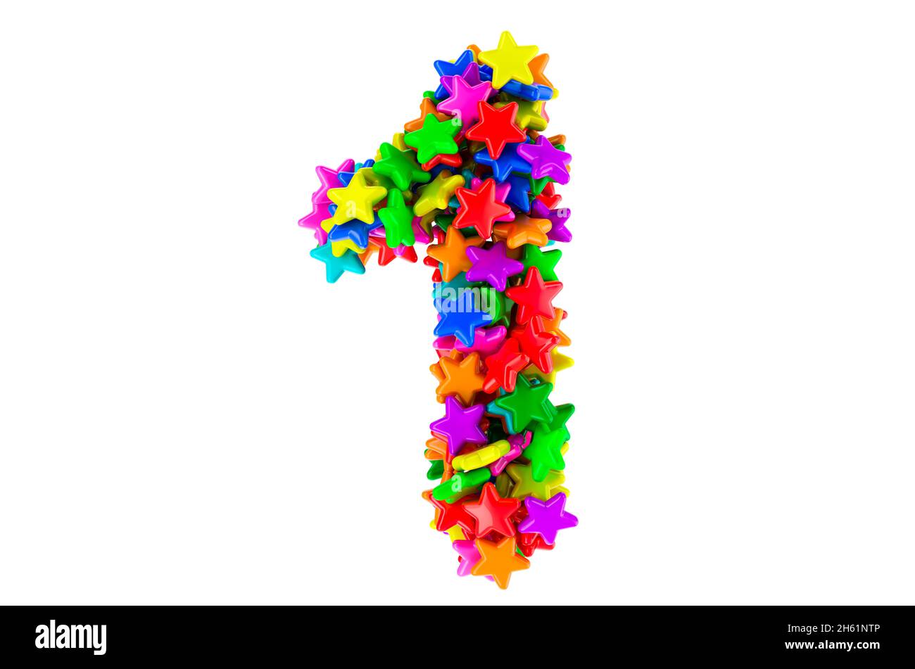 Number 1 from colored stars, 3D rendering isolated on white background ...