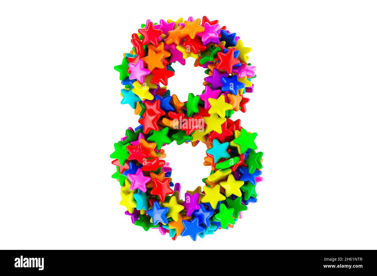 Number 8 from colored stars, 3D rendering isolated on white background ...