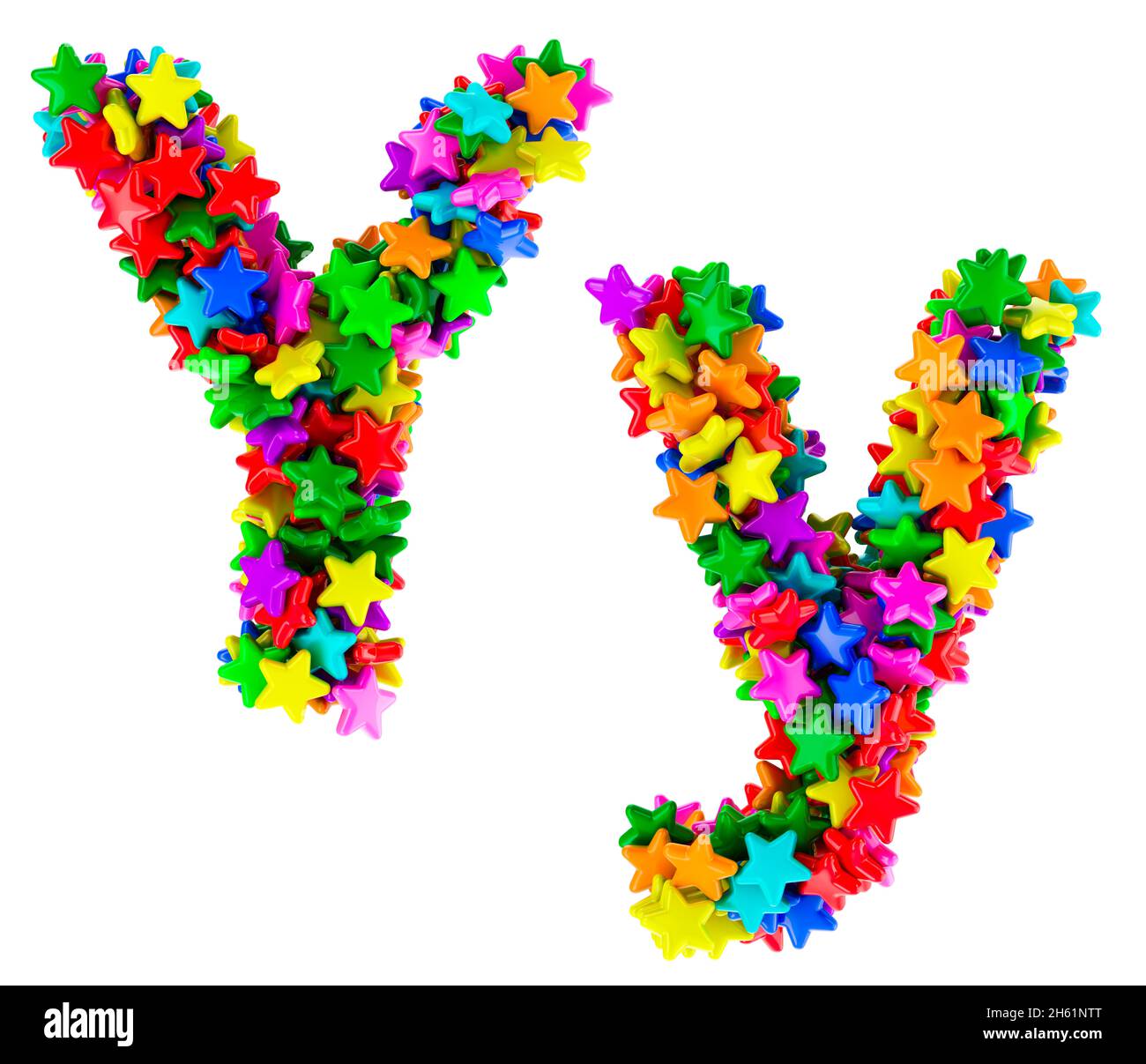 Letter Y from colored stars, uppercase and lowercase letters. 3D ...