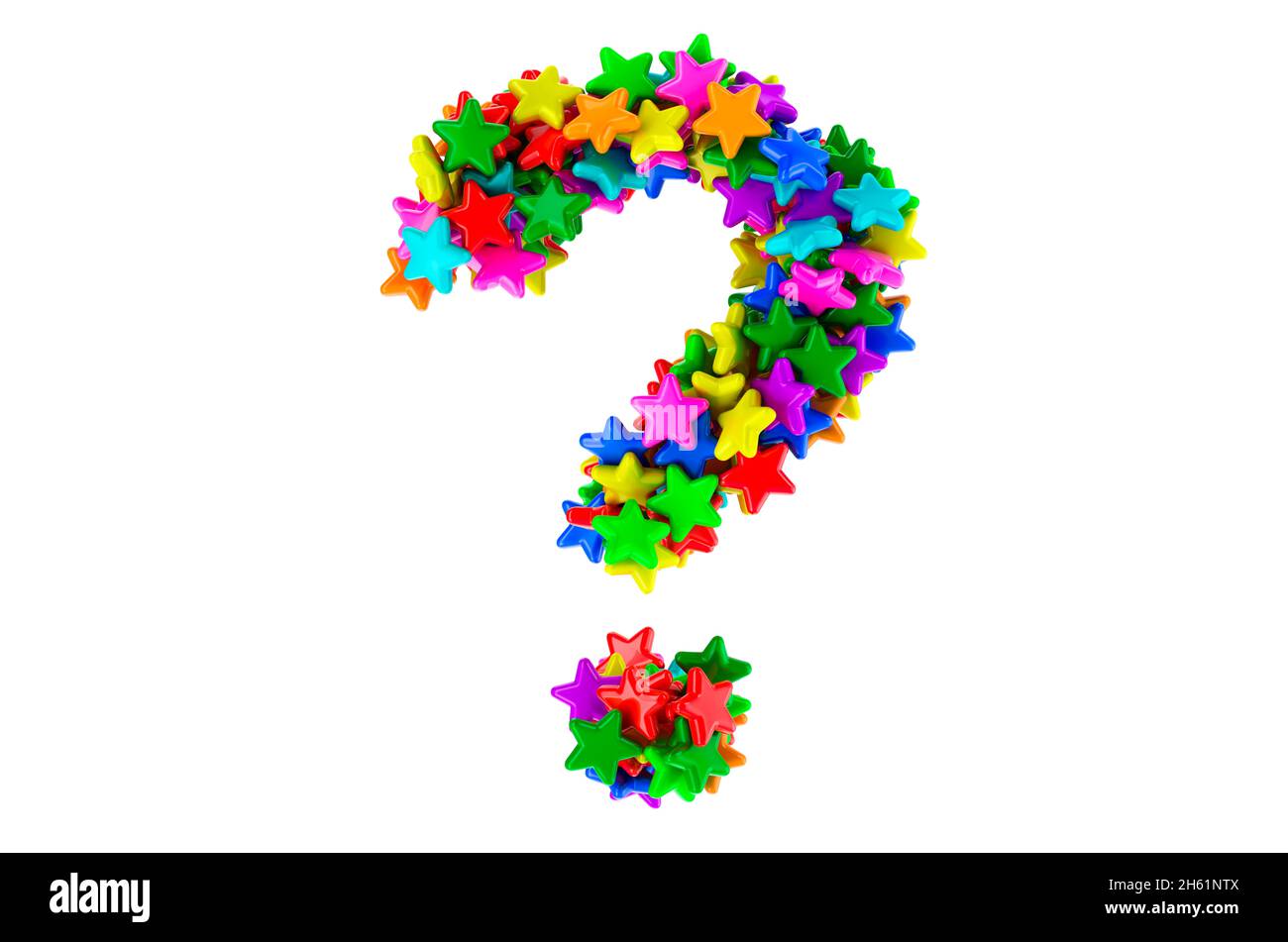 Question mark from colored stars, 3D rendering isolated on white ...
