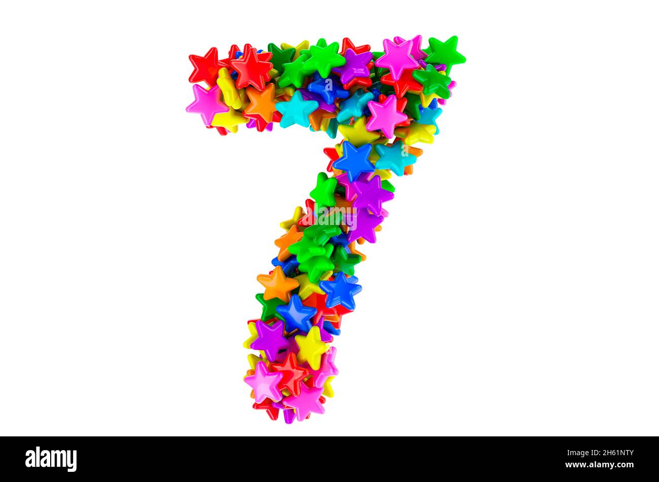 Number 7 from colored stars, 3D rendering isolated on white background ...