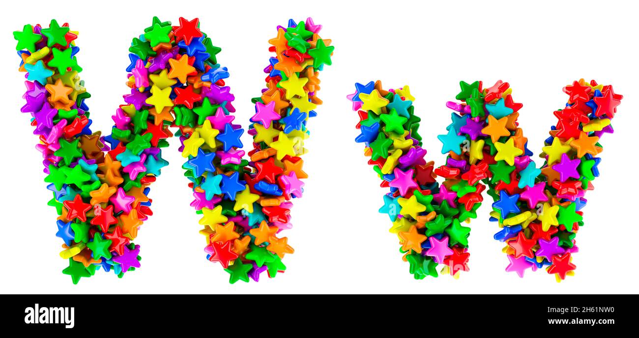 Letter W from colored stars, uppercase and lowercase letters. 3D ...