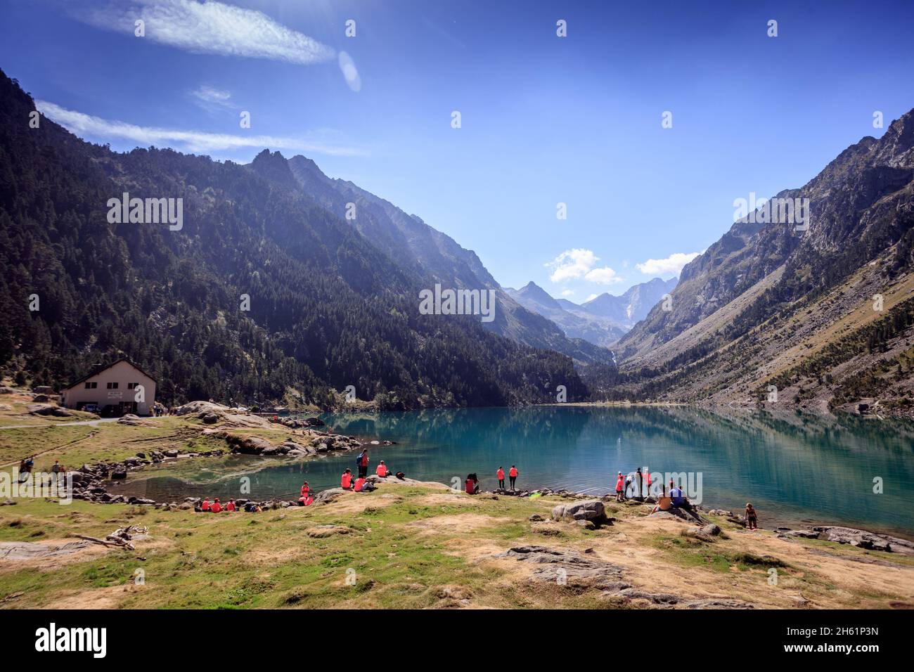 Lake Gaube panoramic in Cauterets, the French Pyrenees. It is ...