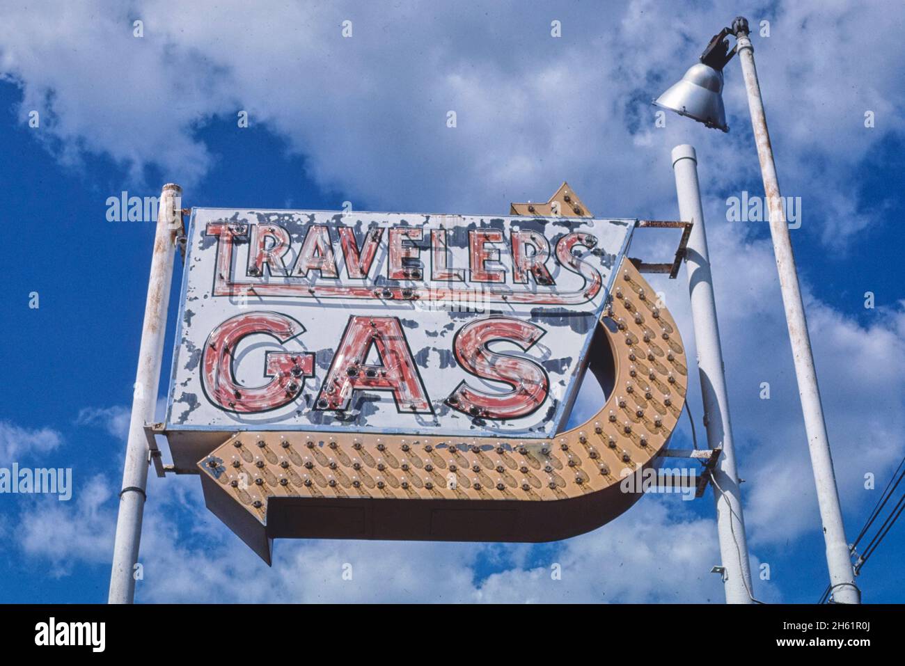 Travelers Gas sign, Rt 28, Bridgewater, Massachusetts; ca. 1984 Stock ...